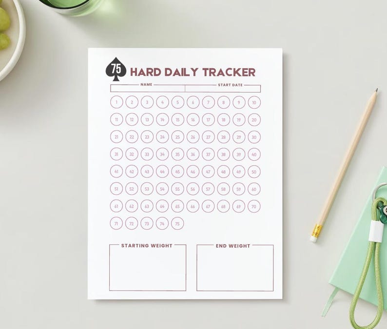 75 Hard Women's Daily Check Mark Wall Poster Log Book Tracker ...