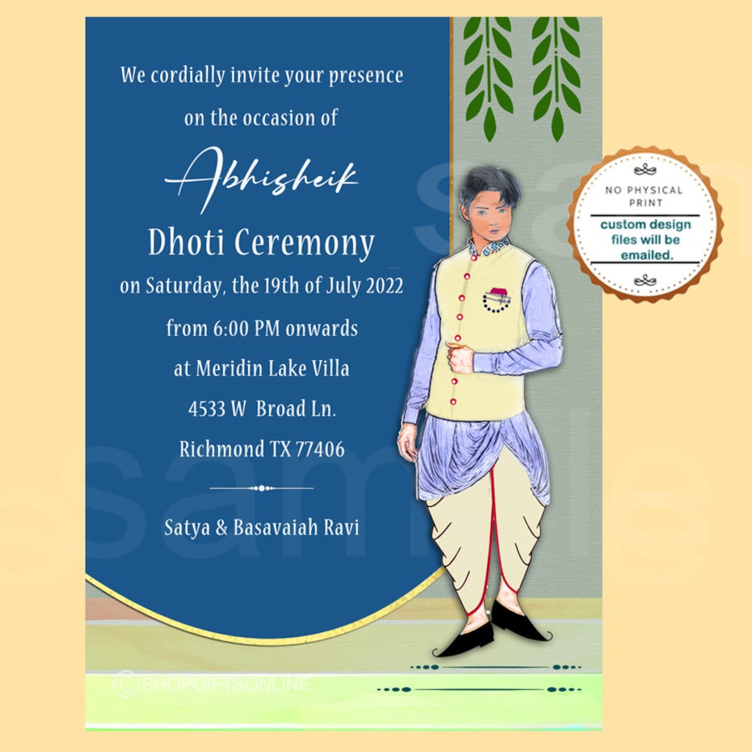 Dhoti Ceremony, Dhoti Function, Pancha Kattu Ceremony Invitation, Boy ...