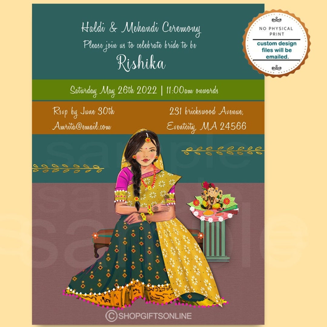 Haldi & Mehndi Invitation: Indian Bridal Shower, Sangeet (digital File ...