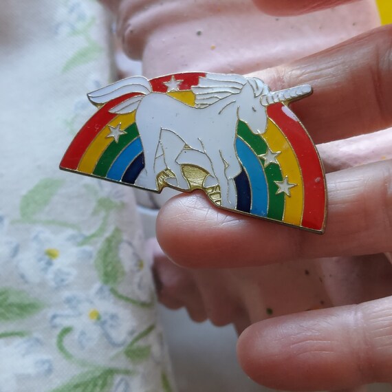 70s Unicorn Pin Stars And A Rainbow Gilded Enamel … Gem