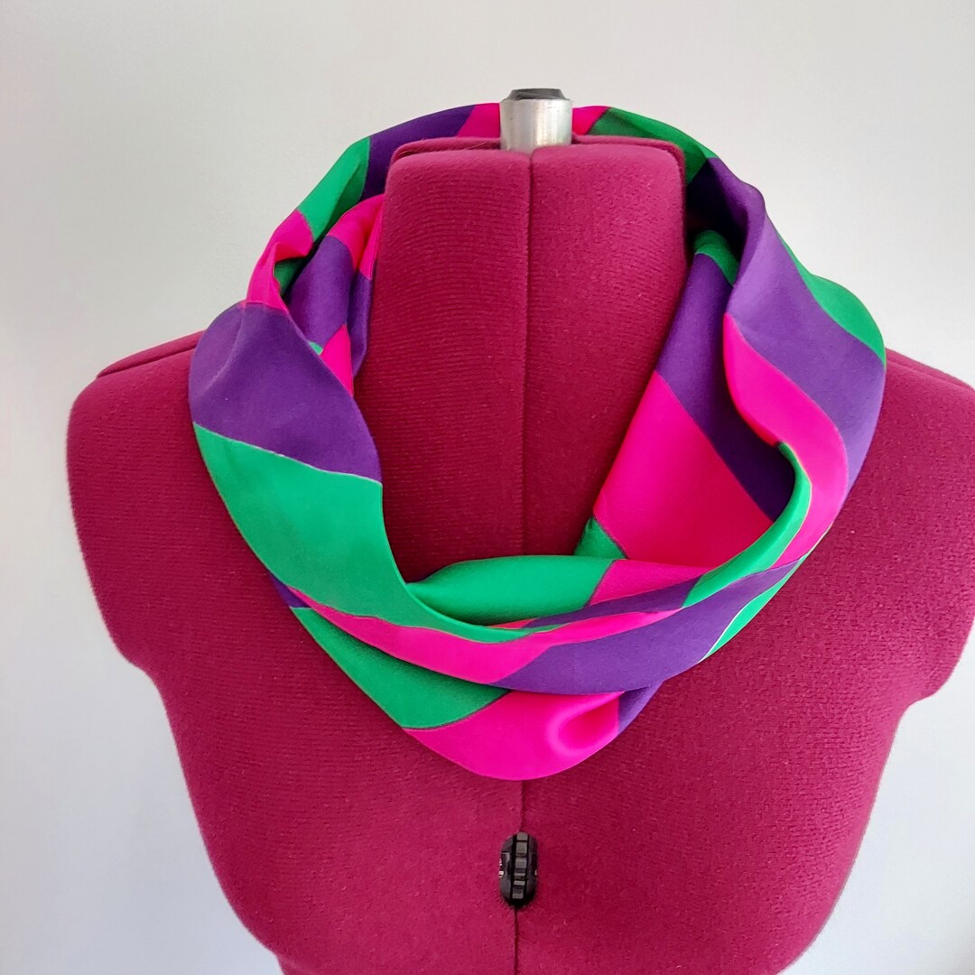 Funnel Scarf, Bright Jewel Tones | 1980s Poly Charmeuse | Colorful ...