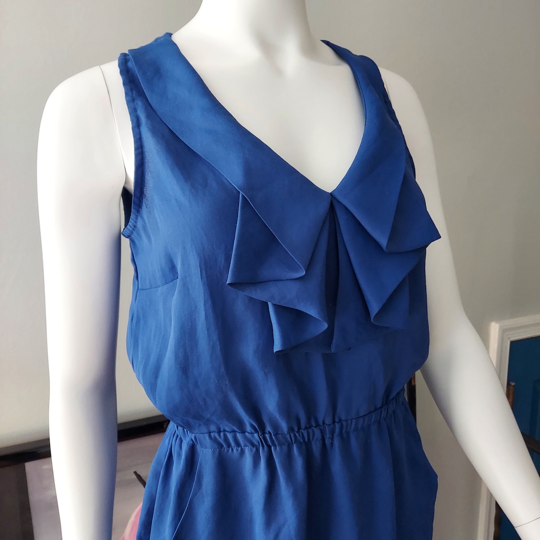 Sailor Shift Dress, Royal Blue | V-collar, Side Pockets, Stretch Waist ...