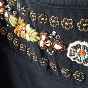 Ethnic Beat Black Cotton Tee Colorful Embroidery, Spangles, Beads 1980s ...