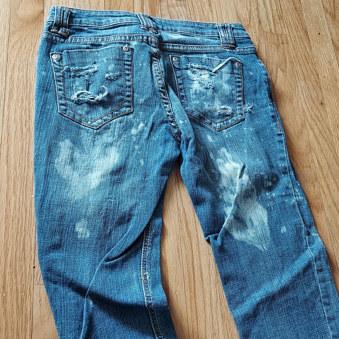 Shredded Bleach Wash Jeans 28x31 - Frayed Flare Hem, FOREVER 21 - Etsy