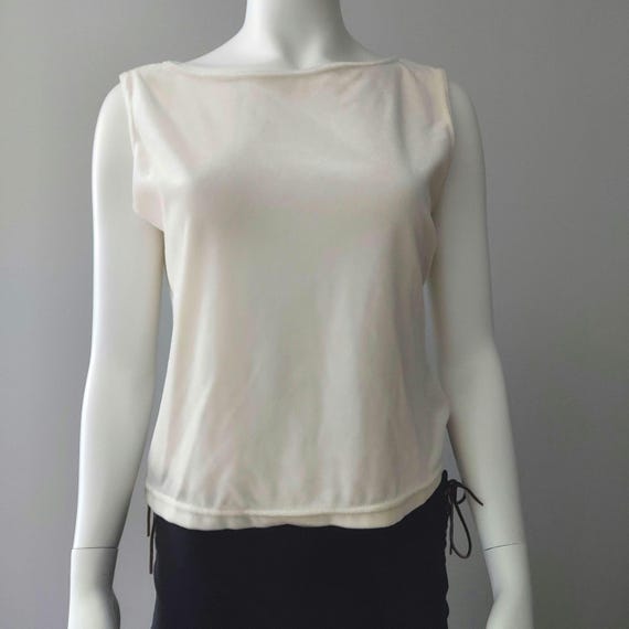 Vintage Velour Shell Top: Luminous Pearl Knit, 80s Of… - Gem