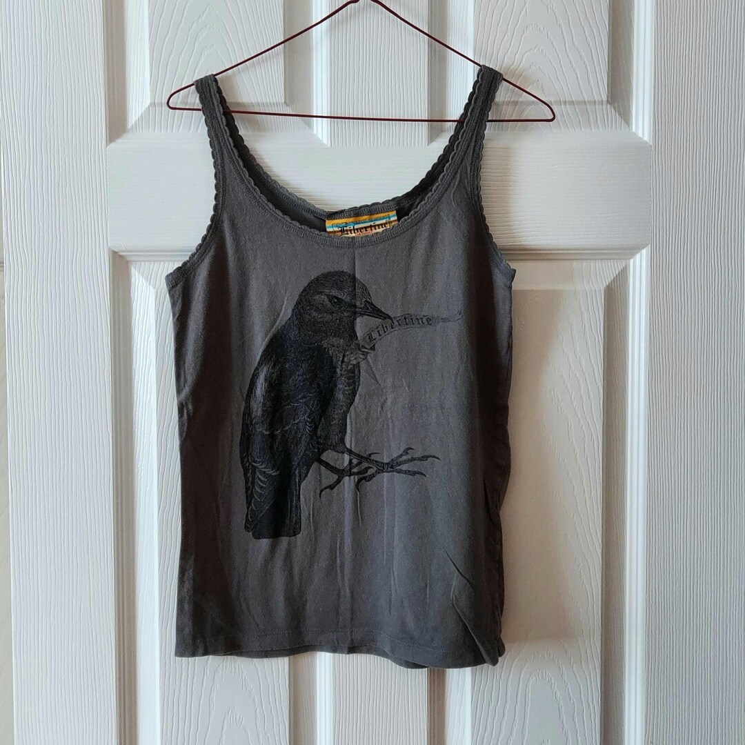 Vintage Black Crow Tank: Soft-knit Cotton, Gray Goth | Fits XS-M ...