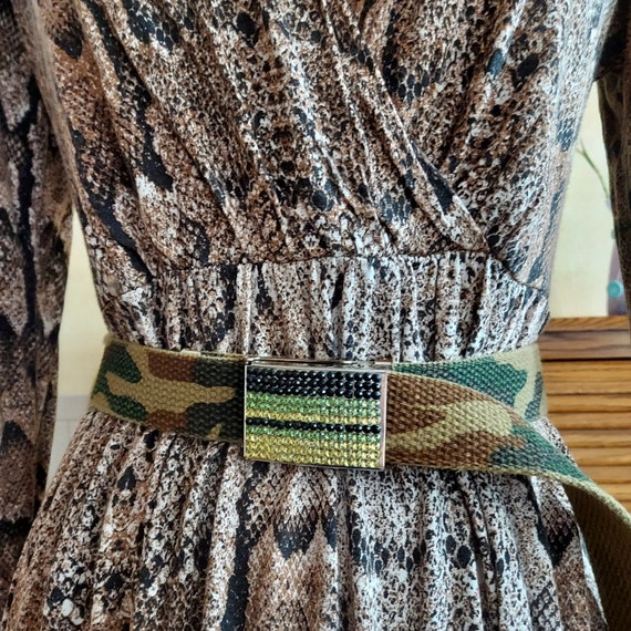 Camo Webbing Belt, Rhinestone Slide Buckle | 1990s Ca… - Gem