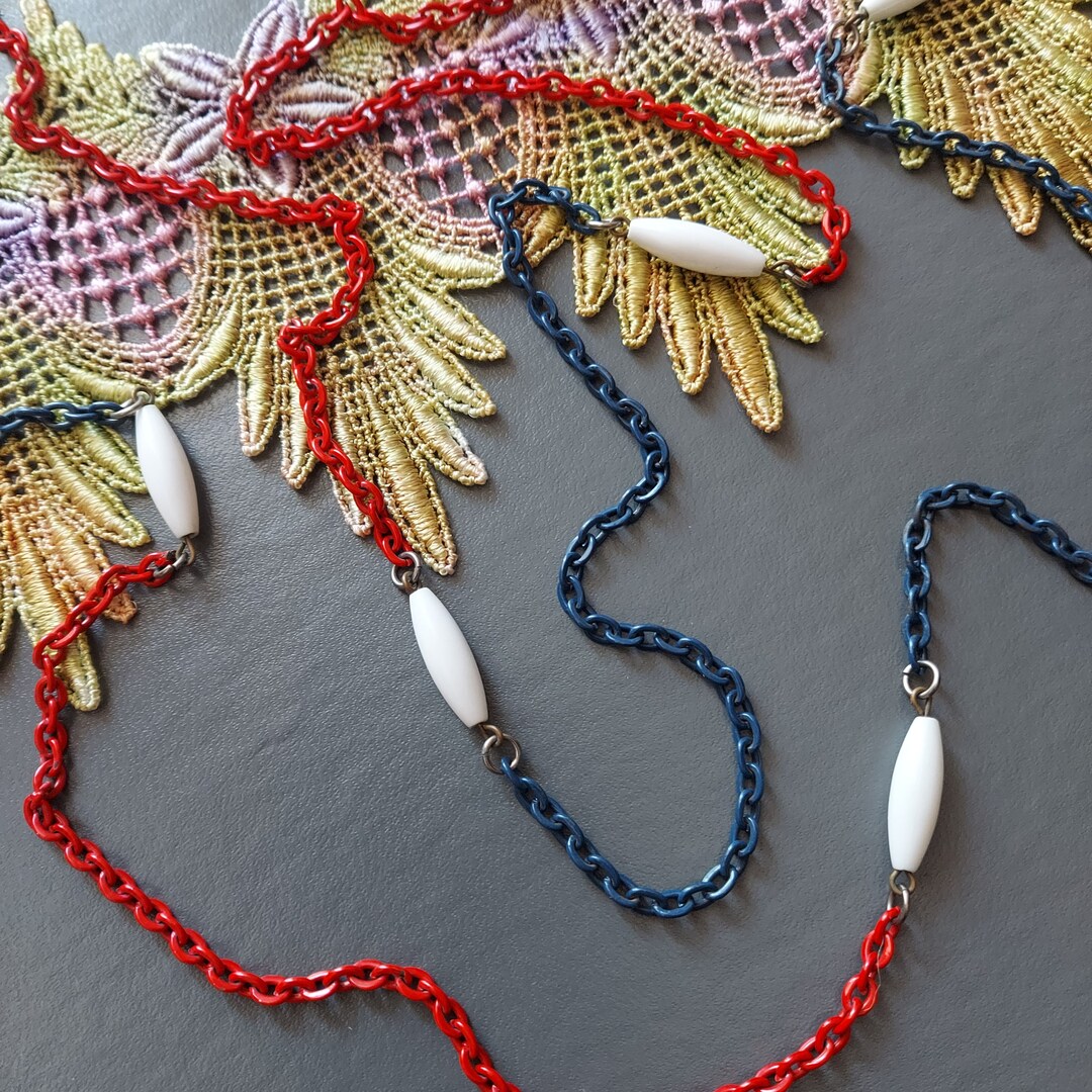 70s Chain Necklace, Beaded Stations 57 Inch | Bicentennial MOD | Nice ...