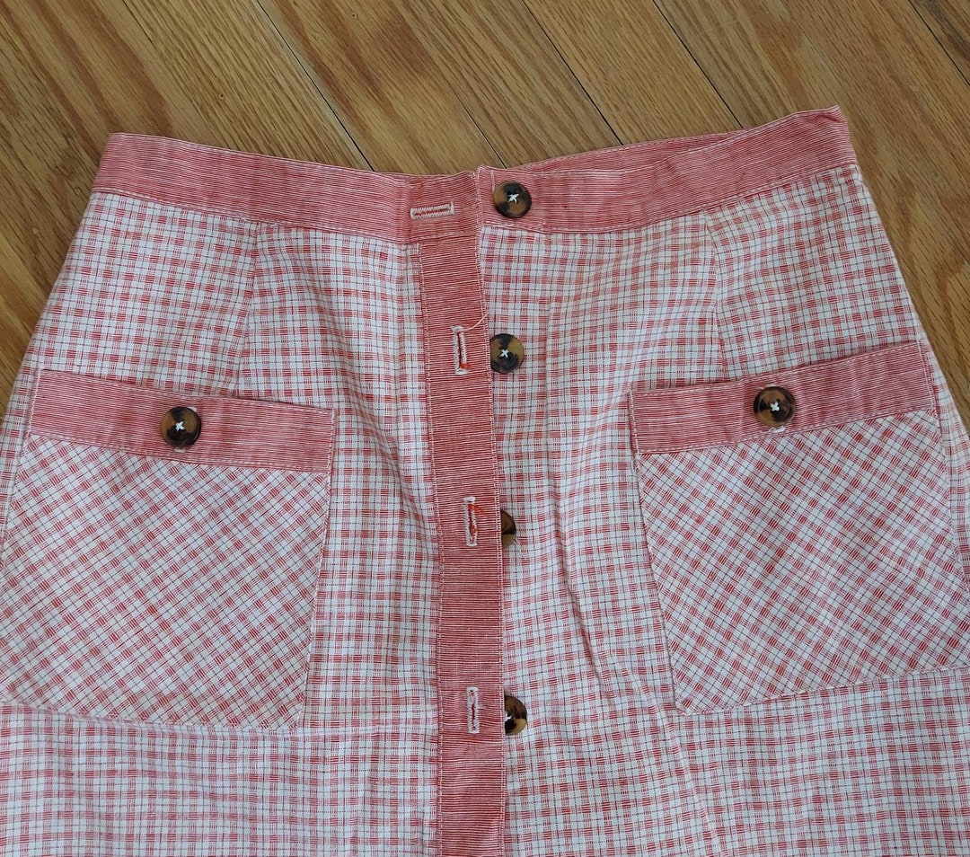 Chambray Skort, Red Gingham Culotte Faux-tortoise Buttons, Patch ...