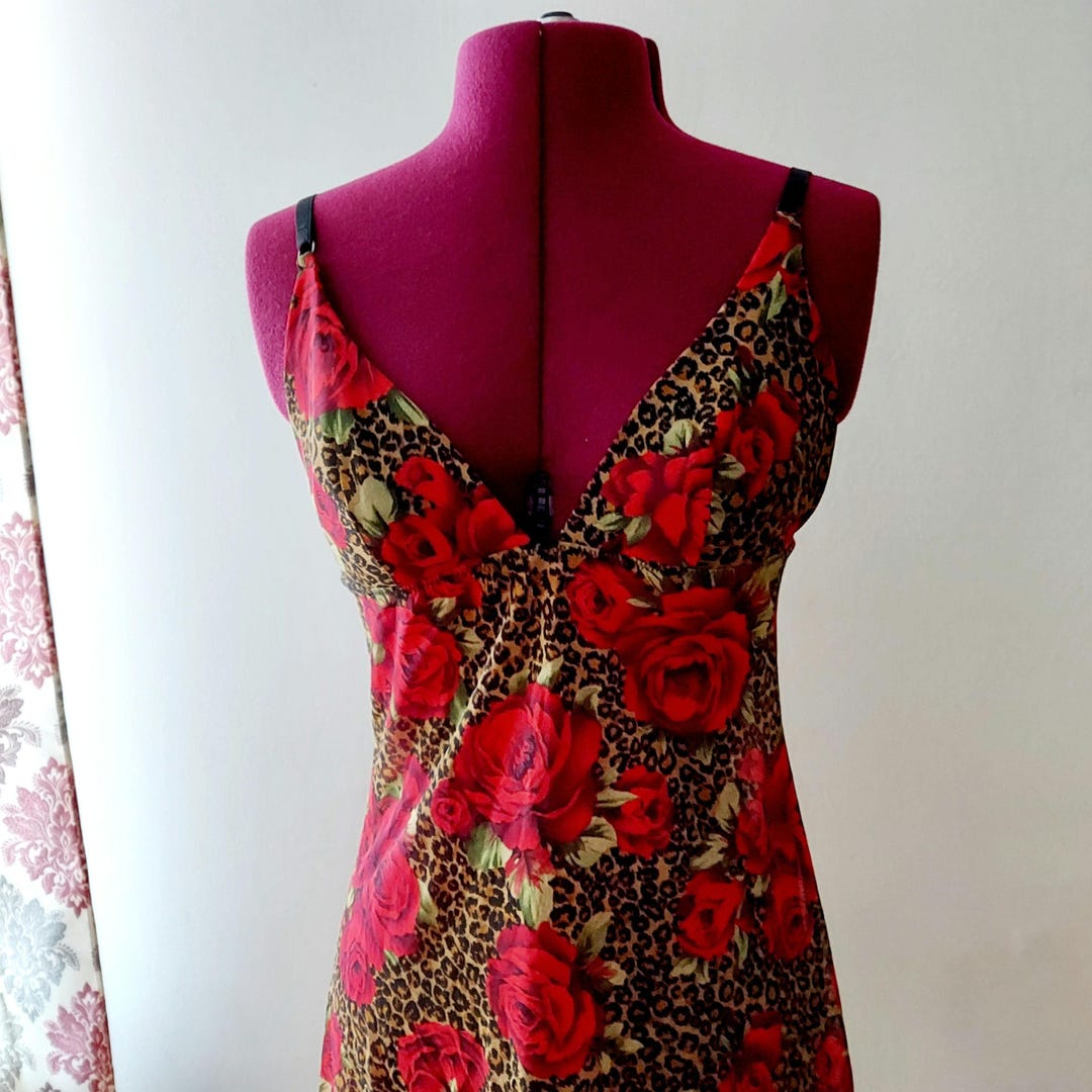Vintage Victoria's Secret Chemise: Rose Cheetah Print Nylon Gown (S/M ...