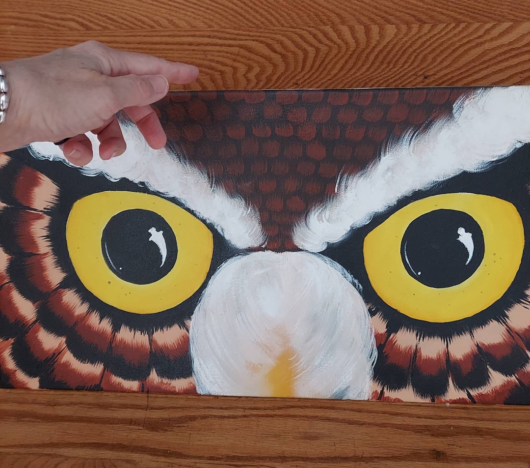 Owl Painting, Large Scale Art 12 X 24 | Signed TOM MONTE, Artist ...