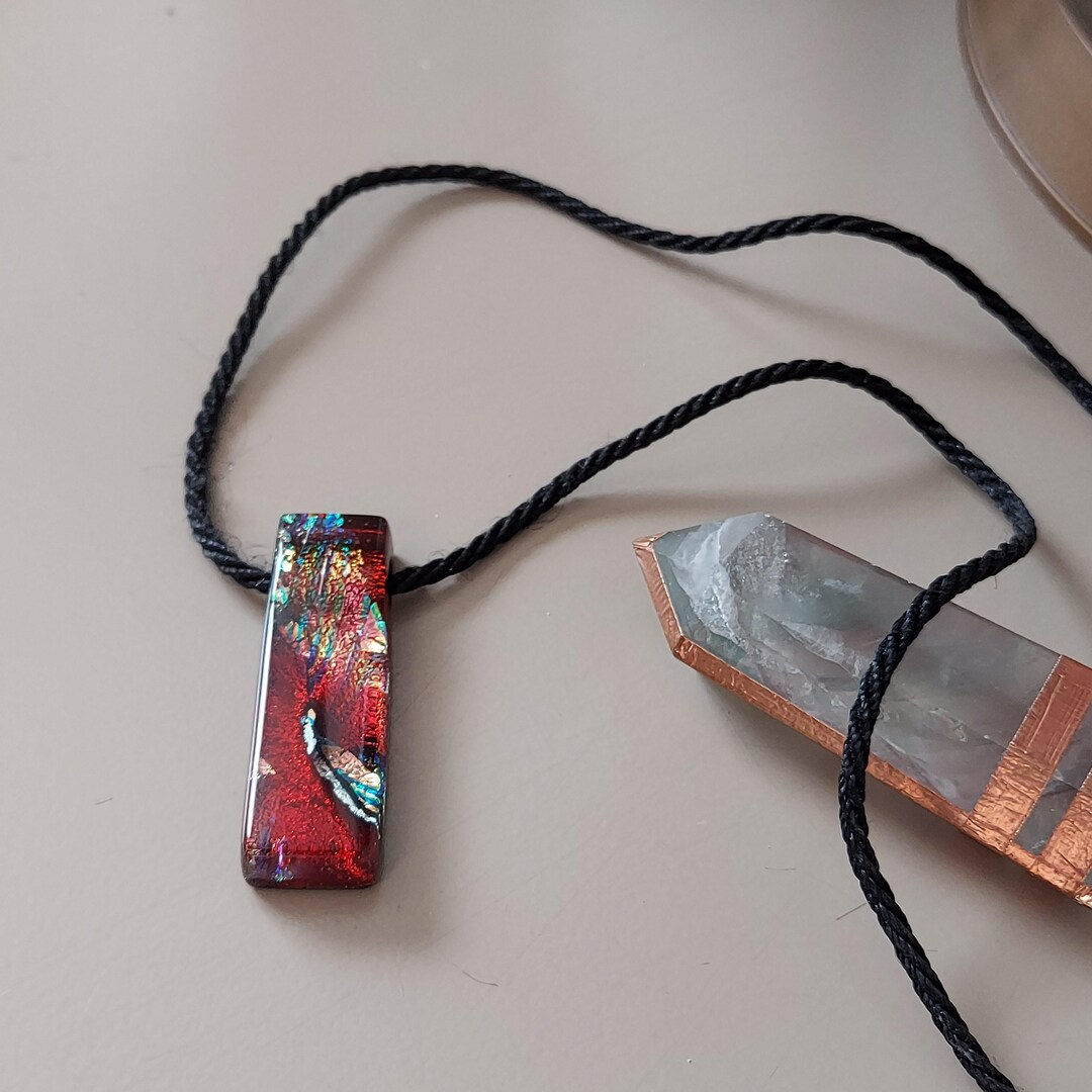 Fused Glass Pendant: Art Deco Red Geometric Necklace, 18" Black Cord - Etsy