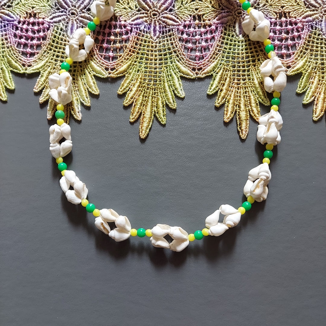 Vintage Seashell Lei, Summer Luau Fun | "popcorn" Shell Clusters, Lemon ...