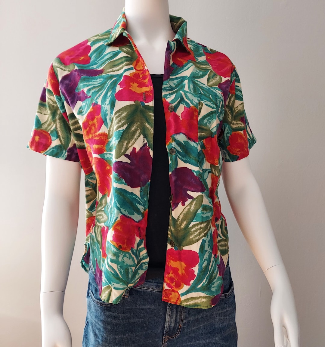 Vintage 80s Floral Camp Shirt: Tropical Rayon Blend, Size M - Etsy