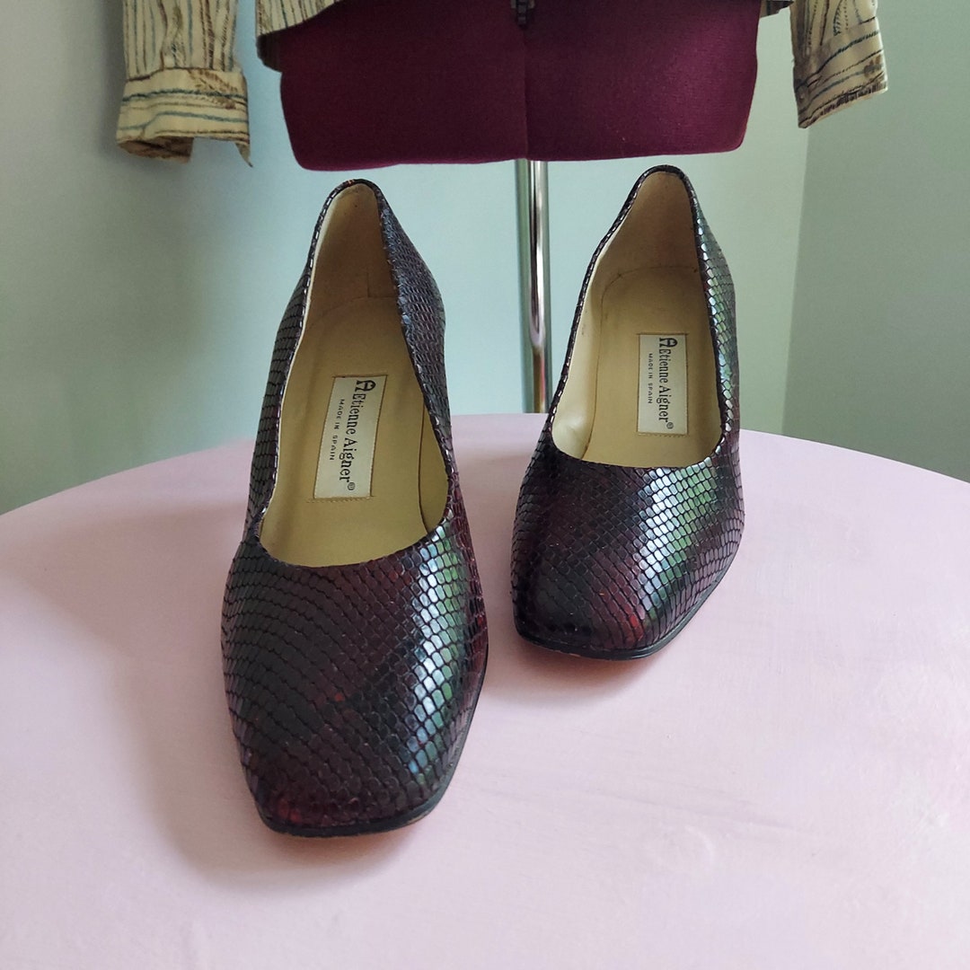 Vintage Etienne Aigner Snakeskin Pumps: Cordovan Leather, Size 9.5 - Etsy