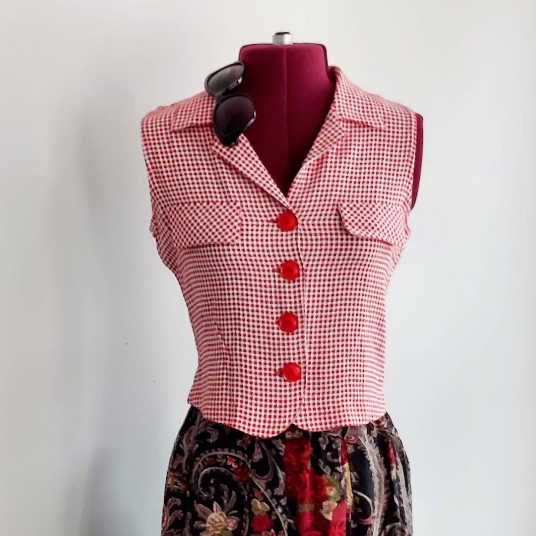 Rockabilly Houndstooth Top Red/white Check Weskit Big Red - Etsy