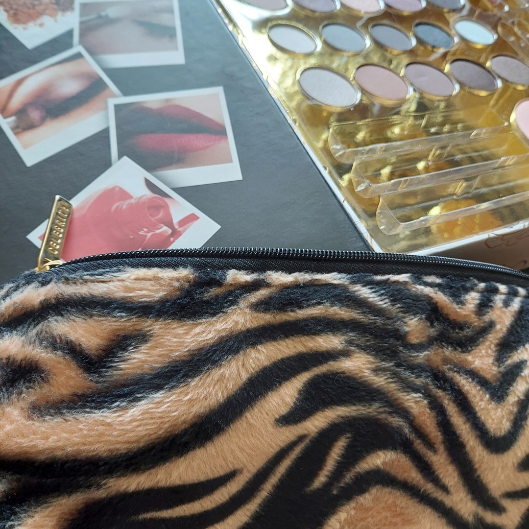 Plush Cosmetic Bag, Furry Tiger Stripe | Diva Glam Gift, Travel Ready ...