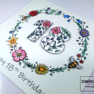 18th Birthday Card - Flowers and Bees - Happy 18th Birthday - 18 ...