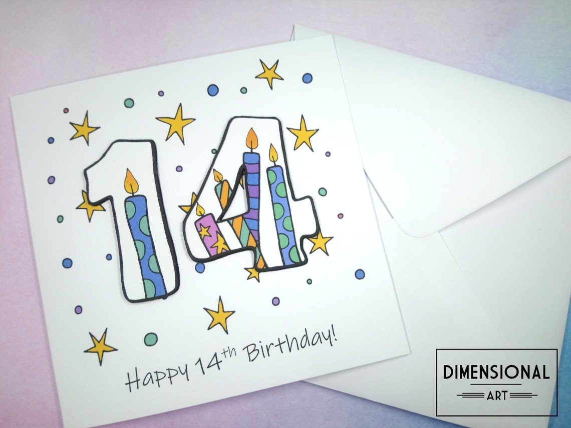 14th Birthday Card Happy 14th Birthday Fourteen Today 14 | Etsy UK