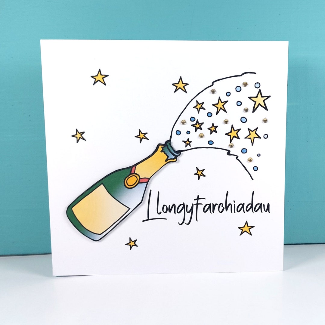 Llongyfarchiadau Congratulations Card Champagne Bottle Card Congrats ...