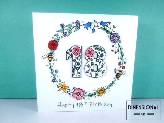18th Birthday Card Flowers and Bees Happy 18th Birthday | Etsy