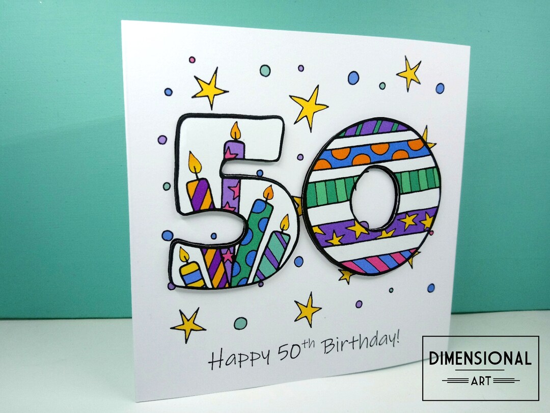 50th Birthday Card - Happy 50th Birthday - Fifty Today - 50 - Handmade ...