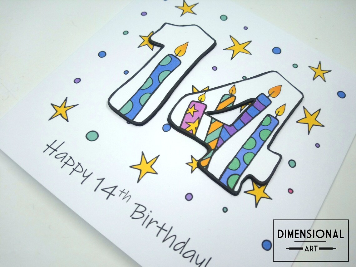 14th Birthday Card Happy 14th Birthday Fourteen Today 14 | Etsy UK