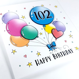 Happy 102nd Birthday Card 102 Birthday Card Handmade Special Birthday ...