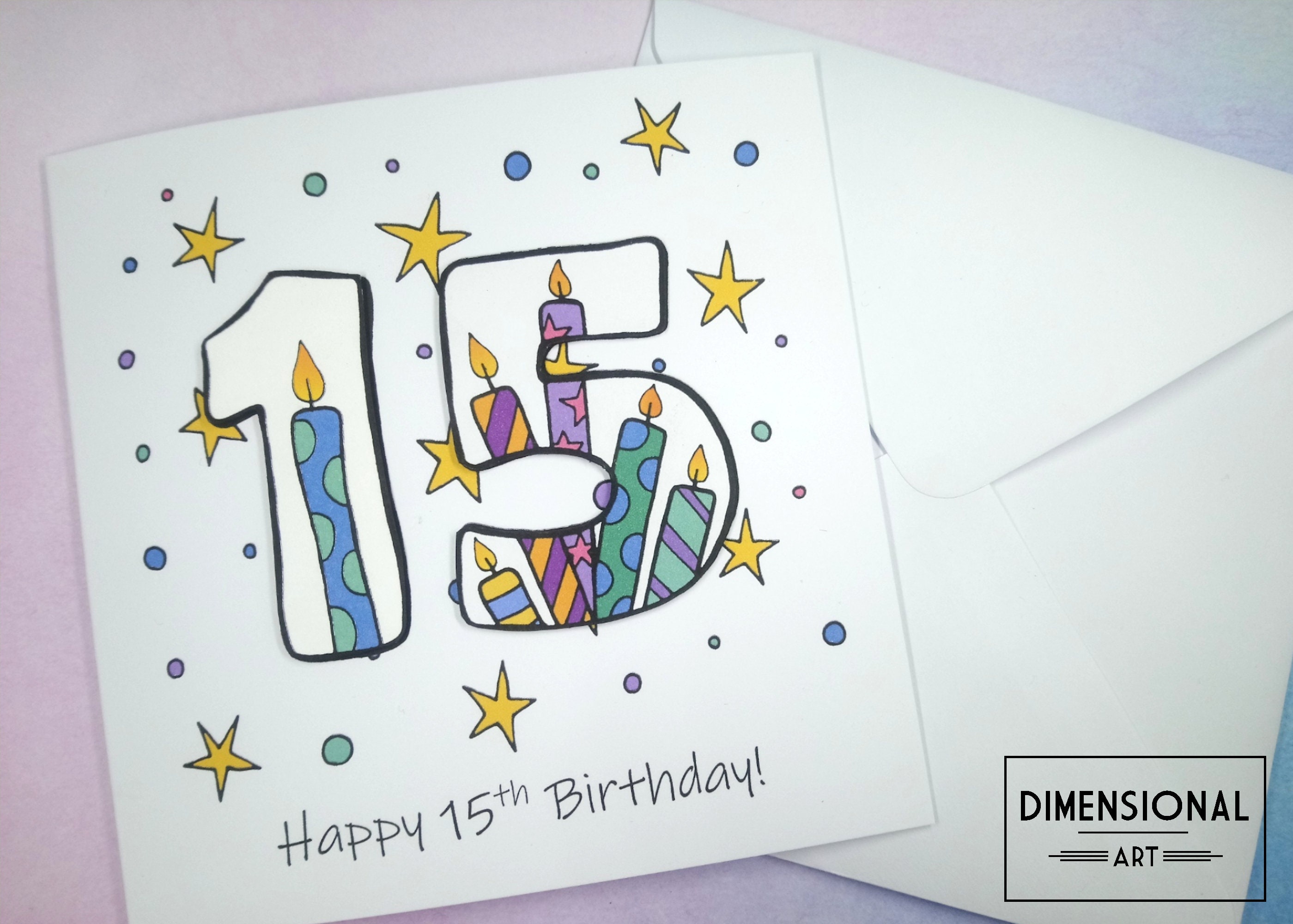 Handmade 15th Birthday Card: Candles and Stars - Etsy UK