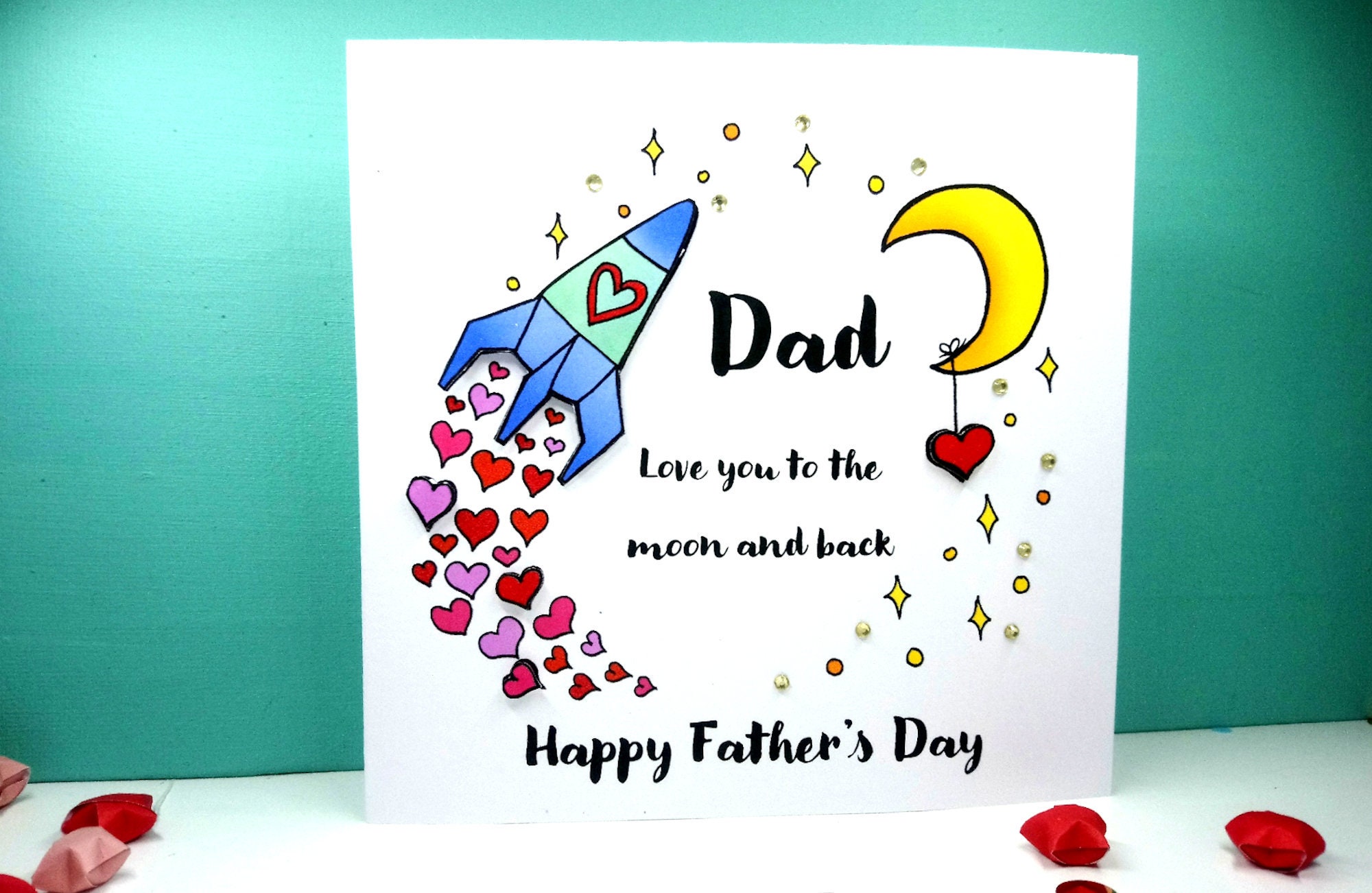 Dad Love you to the moon and back Card Happy Birthday Card | Etsy