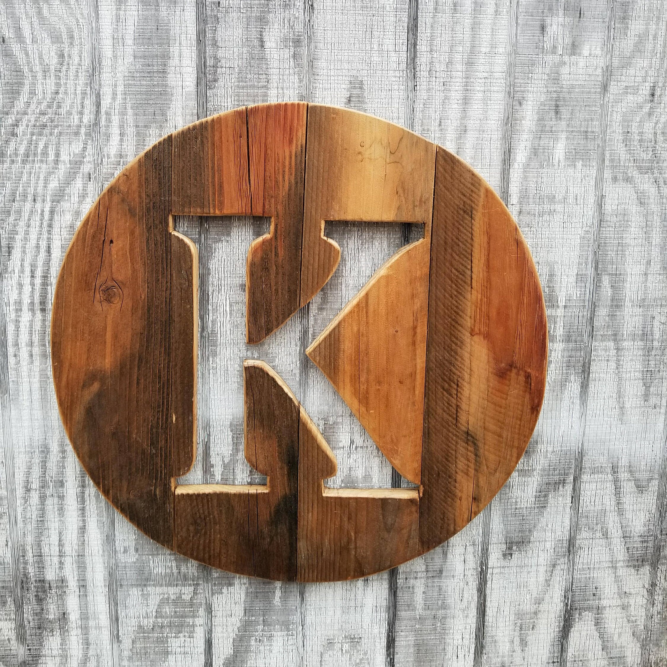 Round Reclaimed Wood Initial Sign - Etsy