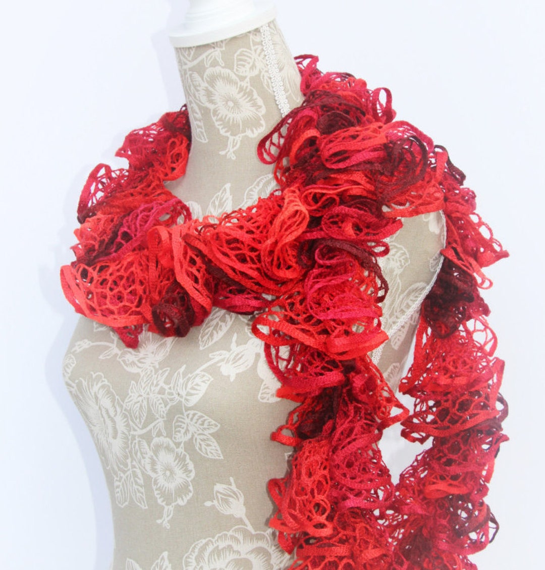 Mothers Day Gift, Crochet Ruffle Scarf, Red Scarf, Crochet Ruffle Scarf ...