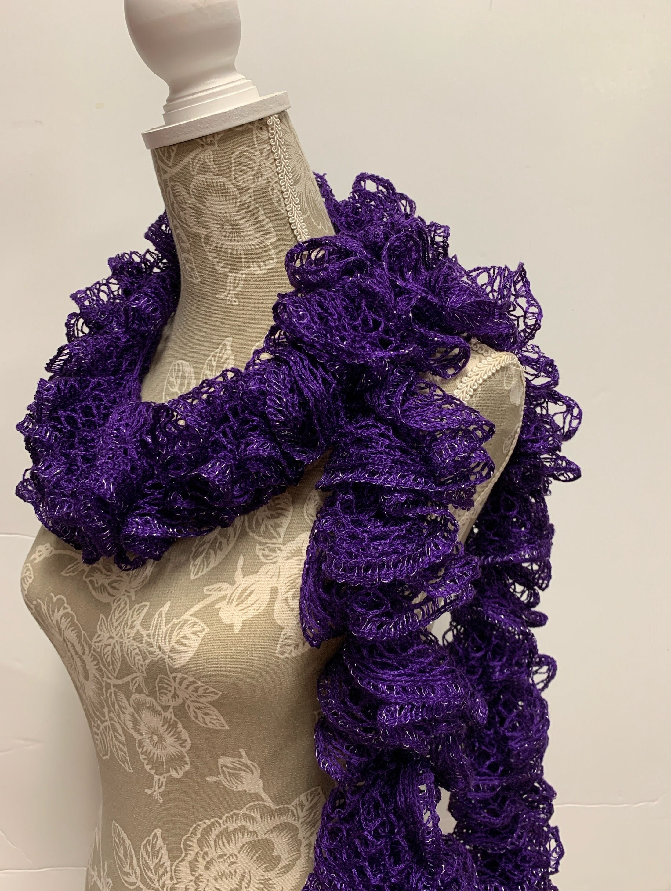 Bright Purple Crochet Scarf, Mothers Day Gift, Ruffle Scarf, Crochet ...