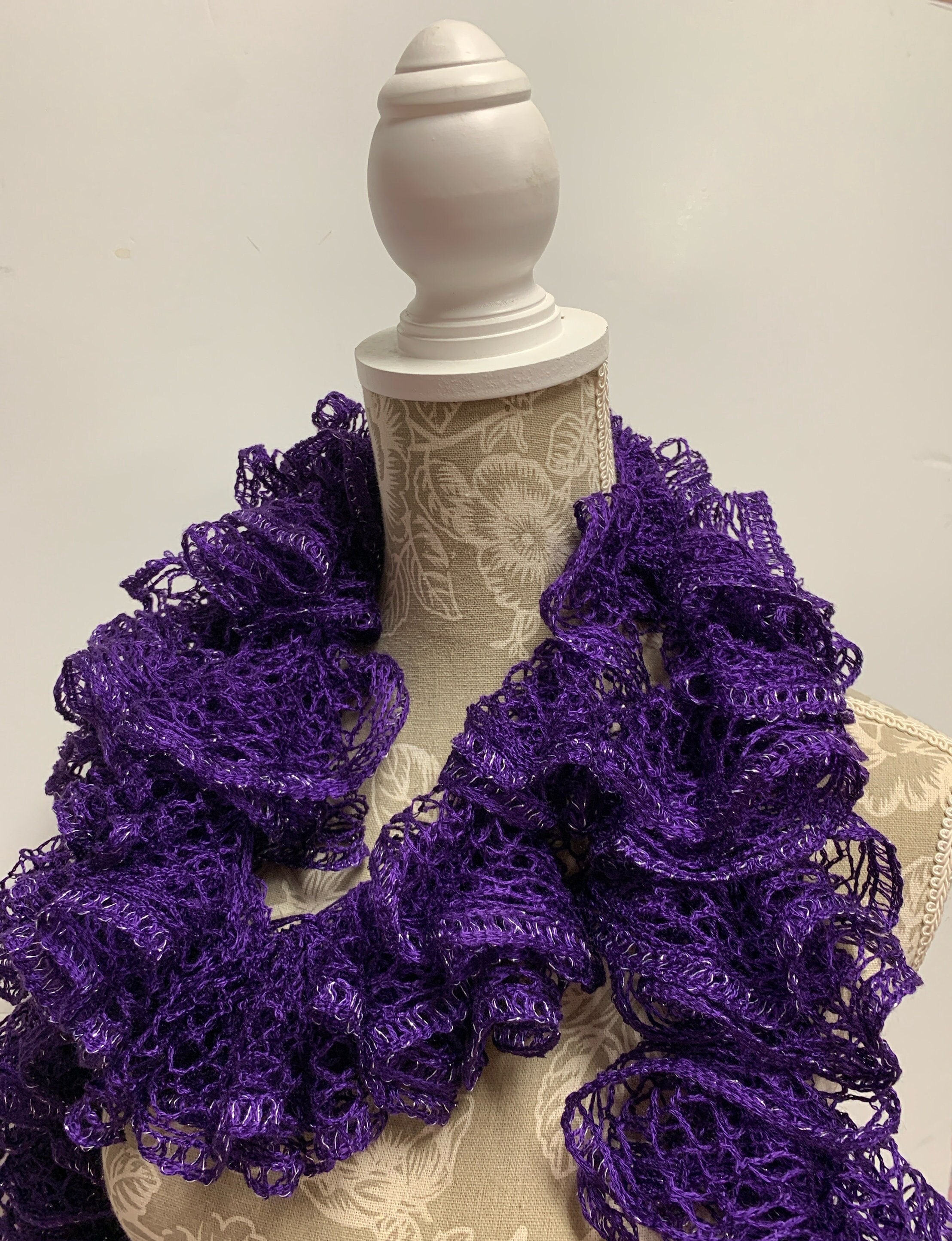 Bright Purple Crochet Scarf, Mothers Day Gift, Ruffle Scarf, Crochet ...