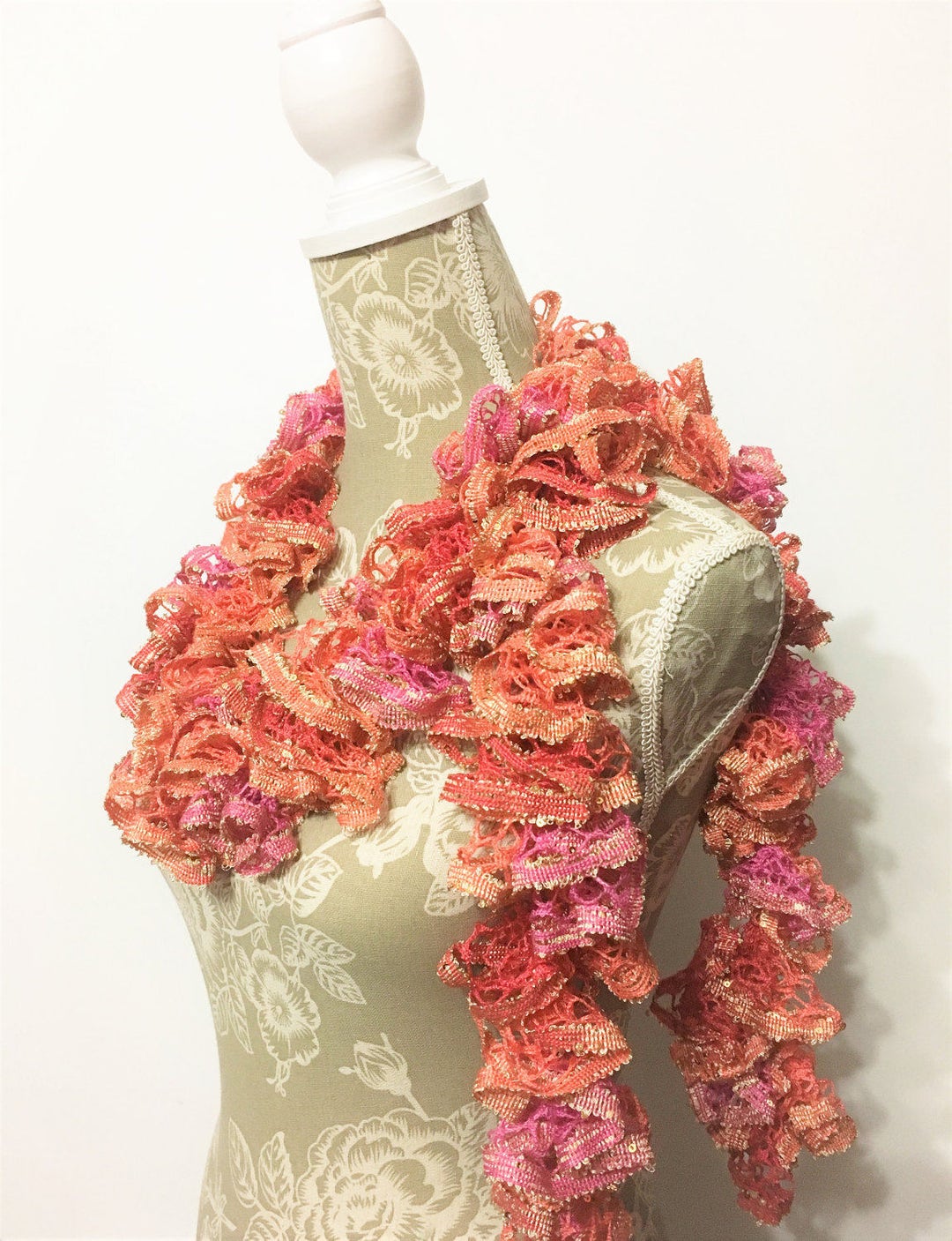 Christmas Gift, Peach Ruffle Scarf, Fashion Ruffle Scarf, Crochet ...