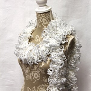 Black White Crochet Scarf, Black Ruffle Scarf, Handmade Ruffle Scarf ...