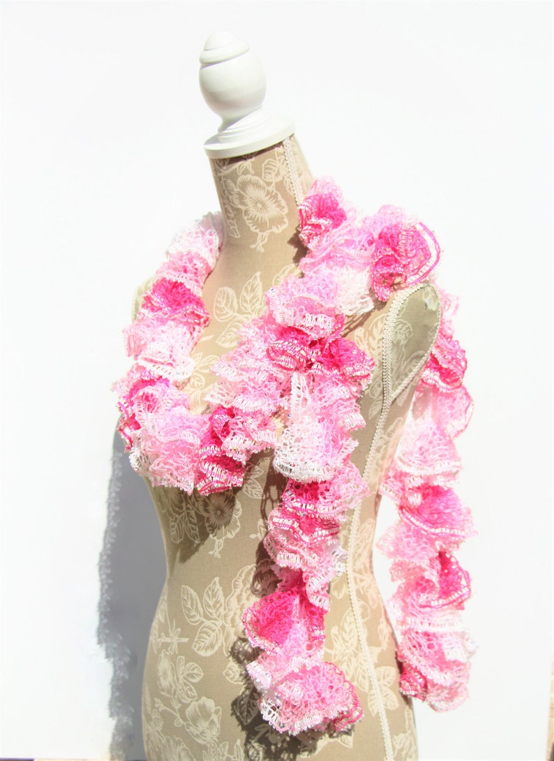 Crochet Ruffle Scarf Pink Scarf Fashion Scarf Frilly Scarf - Etsy