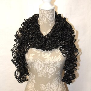 Black White Crochet Scarf, Black Ruffle Scarf, Handmade Ruffle Scarf ...