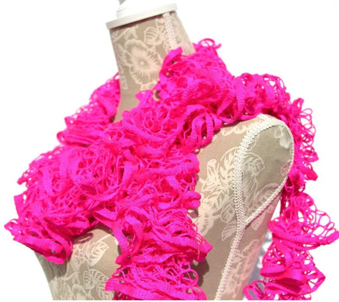 Pink Ruffle Scarf, Crochet Ruffle Scarf, Pink Crochet Scarf, Mothers ...