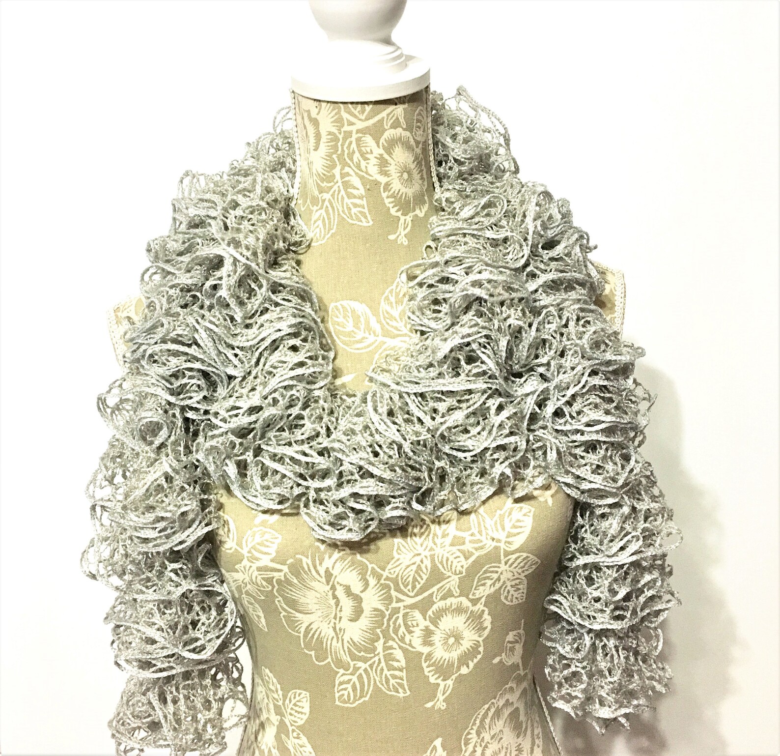 Christmas Gift, Crochet Ruffle Scarf, Ruffle Scarf, Grey Brown Ruffle ...