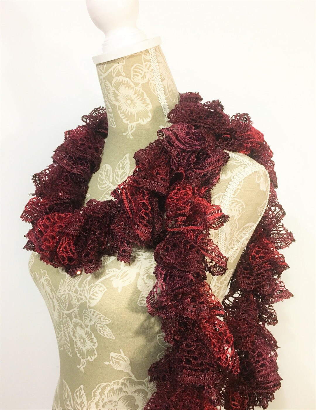 Crochet Ruffle Scarf, Burgundy Scarf, Ruffle Scarf, Sashay Scarf ...