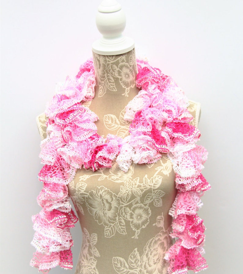 Crochet Ruffle Scarf Pink Scarf Fashion Scarf Frilly Scarf - Etsy