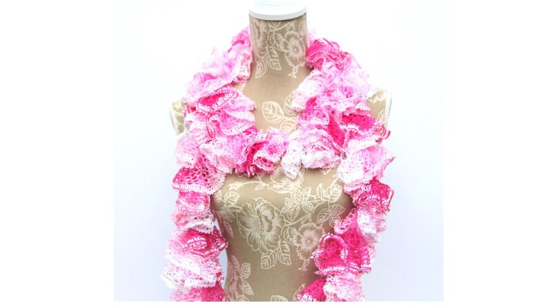 Crochet Ruffle Scarf Pink Scarf Fashion Scarf Frilly Scarf - Etsy