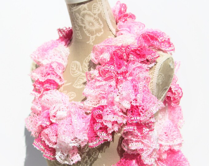 Crochet Ruffle Scarf Pink Scarf Fashion Scarf Frilly Scarf - Etsy