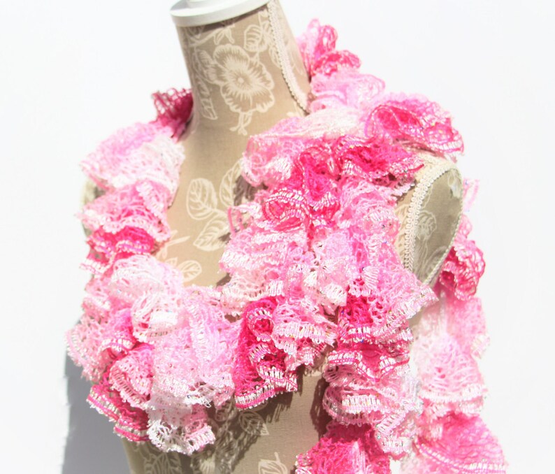 Crochet Ruffle Scarf Pink Scarf Fashion Scarf Frilly Scarf - Etsy