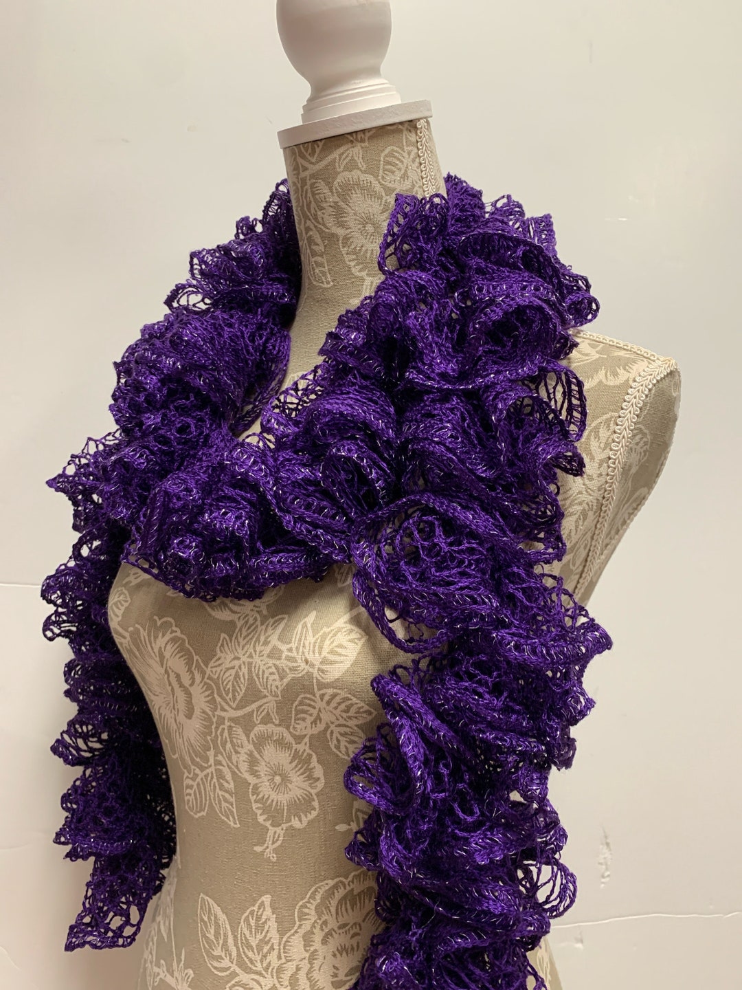 Bright Purple Crochet Scarf, Mothers Day Gift, Ruffle Scarf, Crochet ...