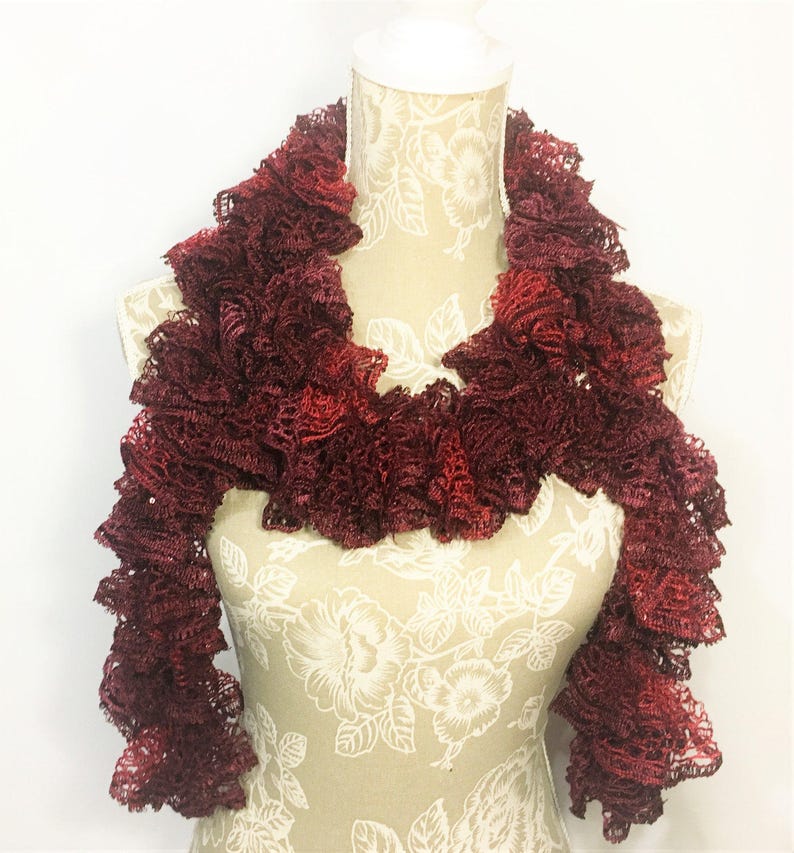 Crochet Ruffle Scarf Burgundy Scarf Ruffle Scarf Sashay | Etsy