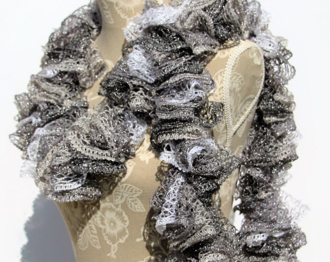 Grey Crochet Ruffle Scarf Grey Ruffle Scarf Sashay Scarf - Etsy