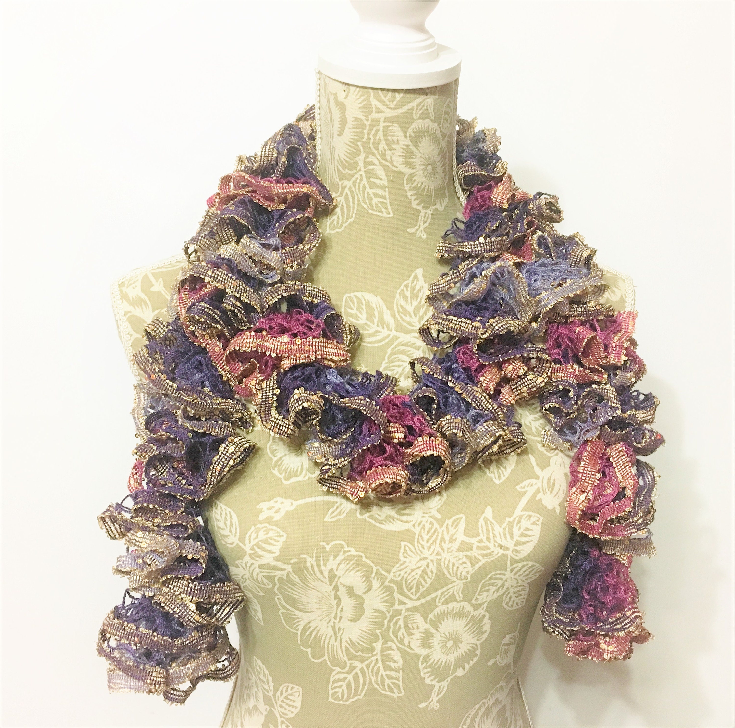 Bright Purple Crochet Scarf, Mothers Day Gift, Ruffle Scarf, Crochet ...
