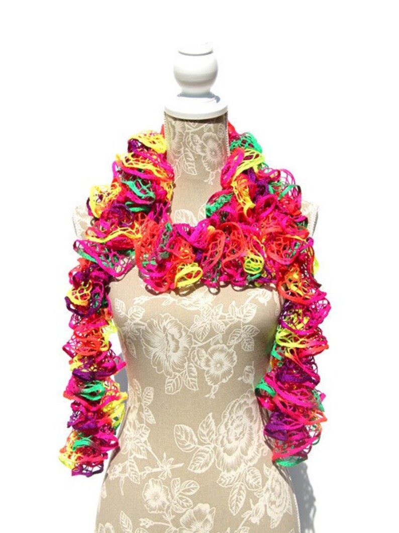 Neon Crochet Scarf, Ruffle Scarf, Colorful Scarf, Scarf, Crochet Ruffle ...